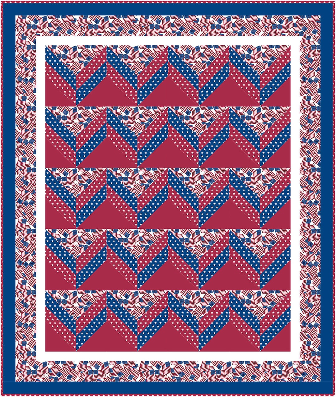 Patriotic Colors Quilt Pattern, Chevron Pattern, Pieced US Flag Red ...
