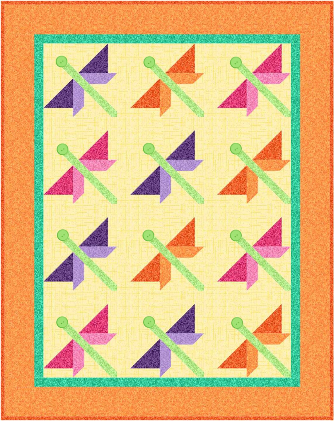 Dragonfly Flight Quilt Pattern, Pieced Dragonfly Blocks, Button ...