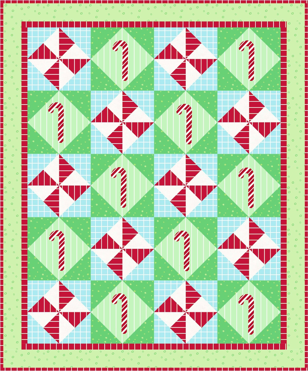 Christmas Peppermint Quilt Pattern, Applique Candy Canes, On-point ...