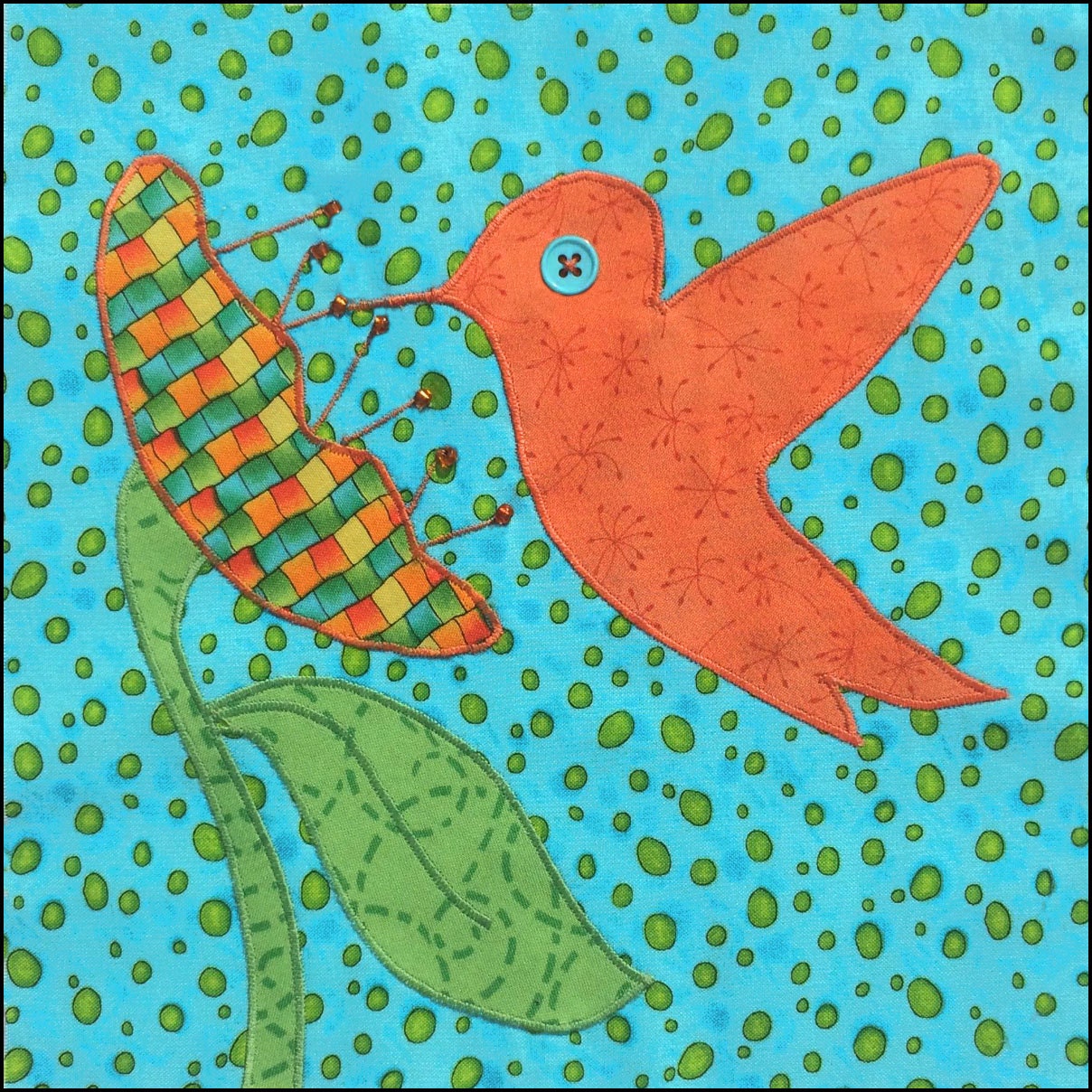 Sweet Nectar Hummingbird Applique Quilt Block Pattern - INSTANT ...