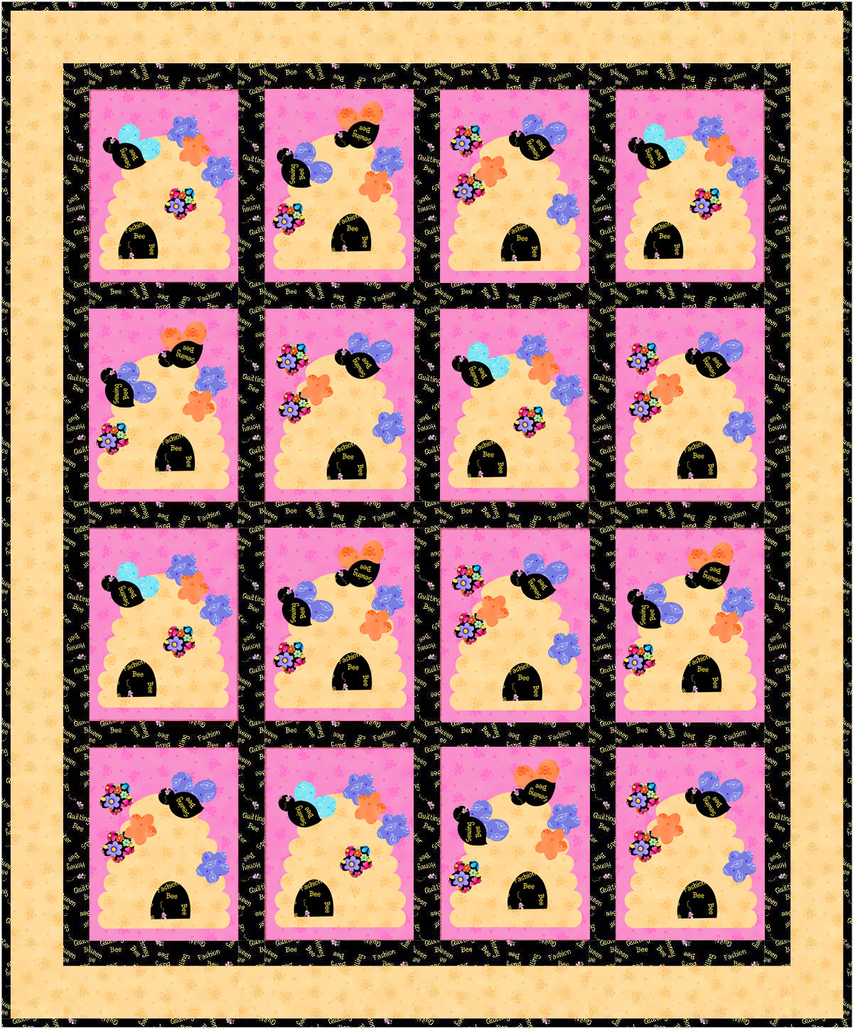 Bee Hive Quilt Pattern, Applique Bees Hive Flowers With Pieced Blocks ...