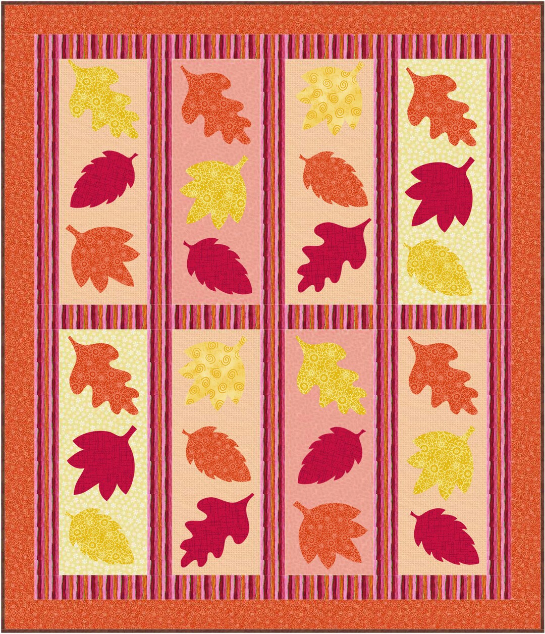 Falling Leaves Quilt Pattern, Applique Leaves, Pieced Quilt, Easy to ...