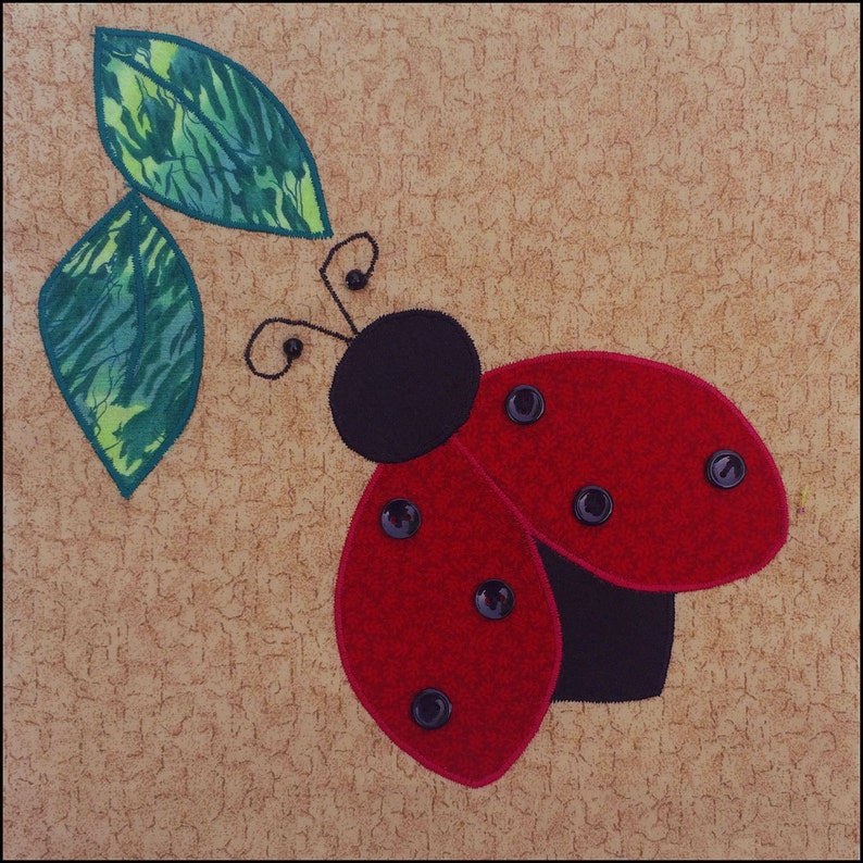 Garden Ladybug Applique Quilt Block Pattern, Fused Applique - INSTANT ...