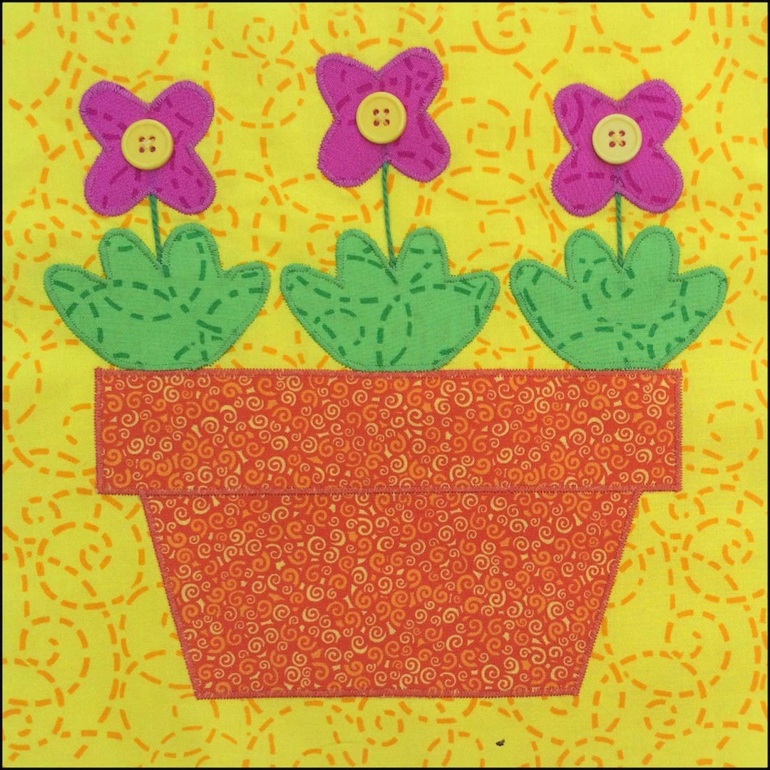 Flower Pot With Flowers Applique Quilt Block Pattern - INSTANT DOWNLOAD ...