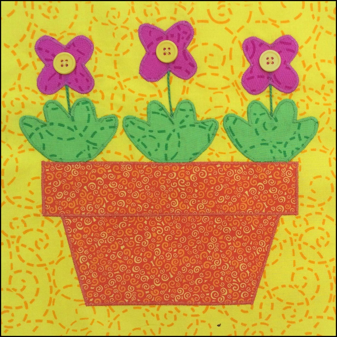 Flower Pot With Flowers Applique Quilt Block Pattern - INSTANT DOWNLOAD ...