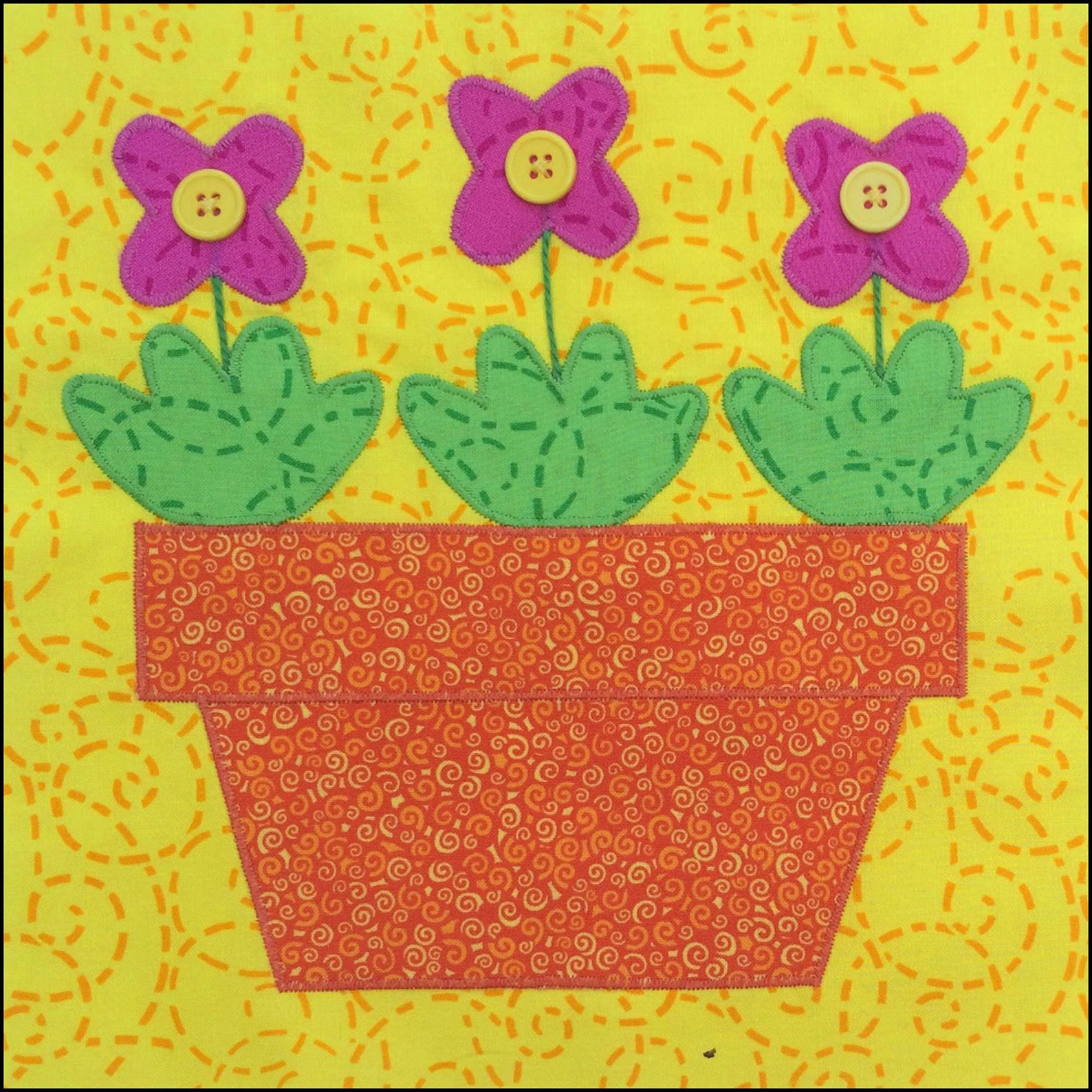 Flower Pot With Flowers Applique Quilt Block Pattern - INSTANT DOWNLOAD ...