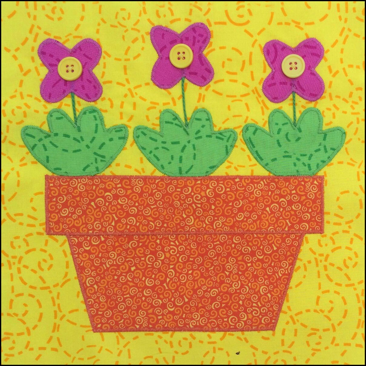 Flower Pot With Flowers Applique Quilt Block Pattern - INSTANT DOWNLOAD ...