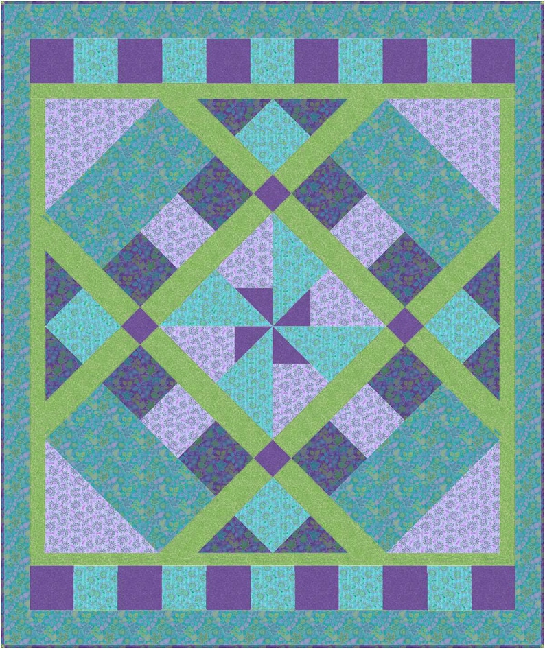 Windmill Quilt on Point Pattern, Large Pinwheel Pattern, Pieced Quilt ...