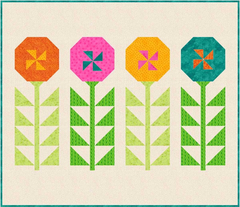 Spring Garden Row of Flowers Quilt Pattern, HST Blocks, Row of Flower ...