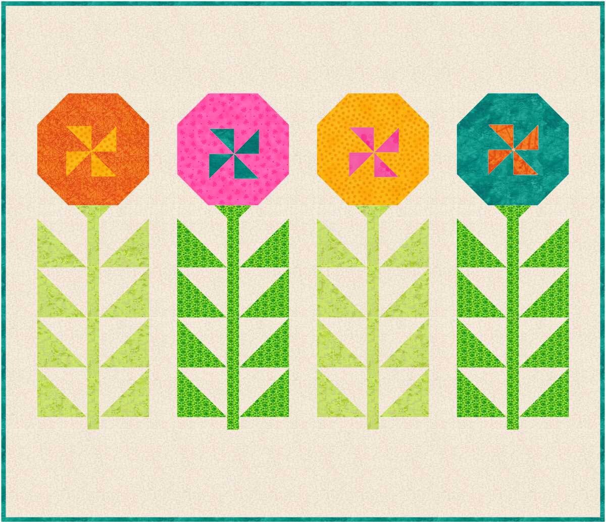 Spring Garden Row of Flowers Quilt Pattern, HST Blocks, Row of Flower ...