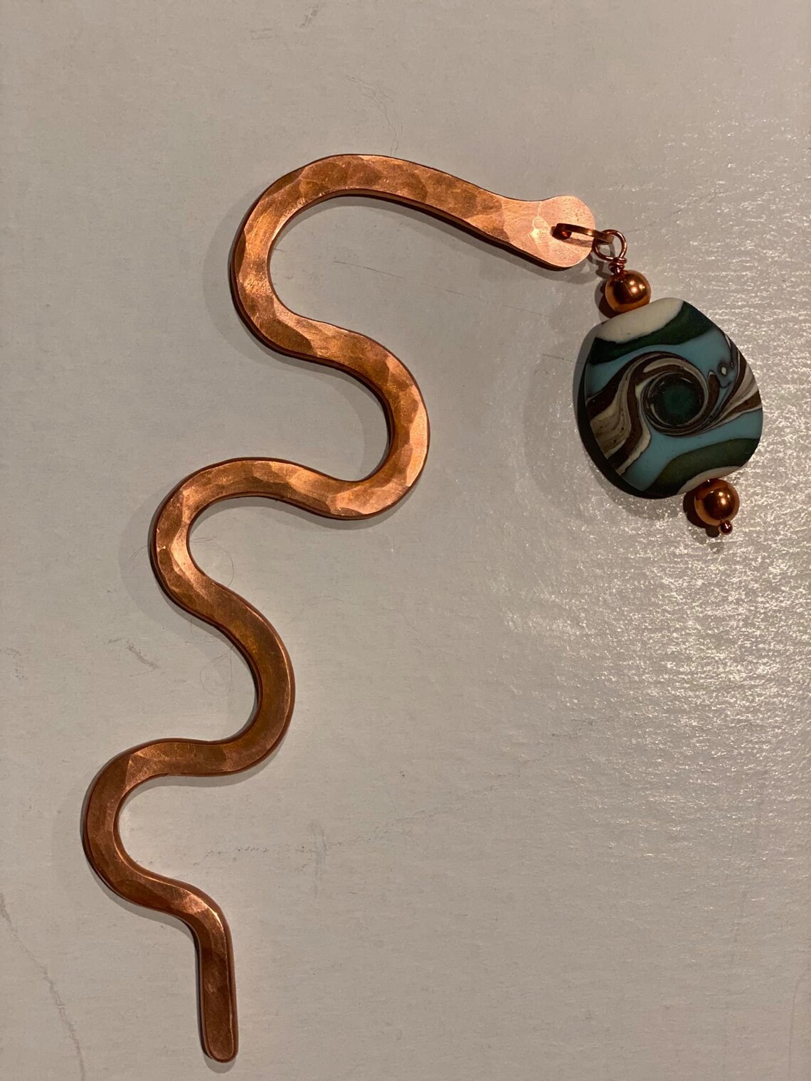 Gorgeous Hammered Handmade Curvy Copper Bookmark with Blue | Etsy