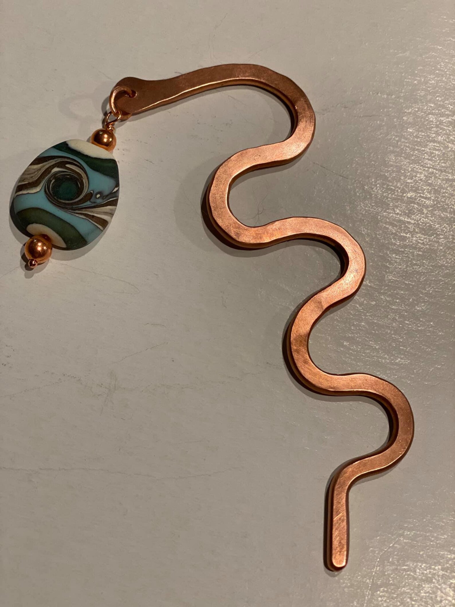 Gorgeous Hammered Handmade Curvy Copper Bookmark with Blue | Etsy