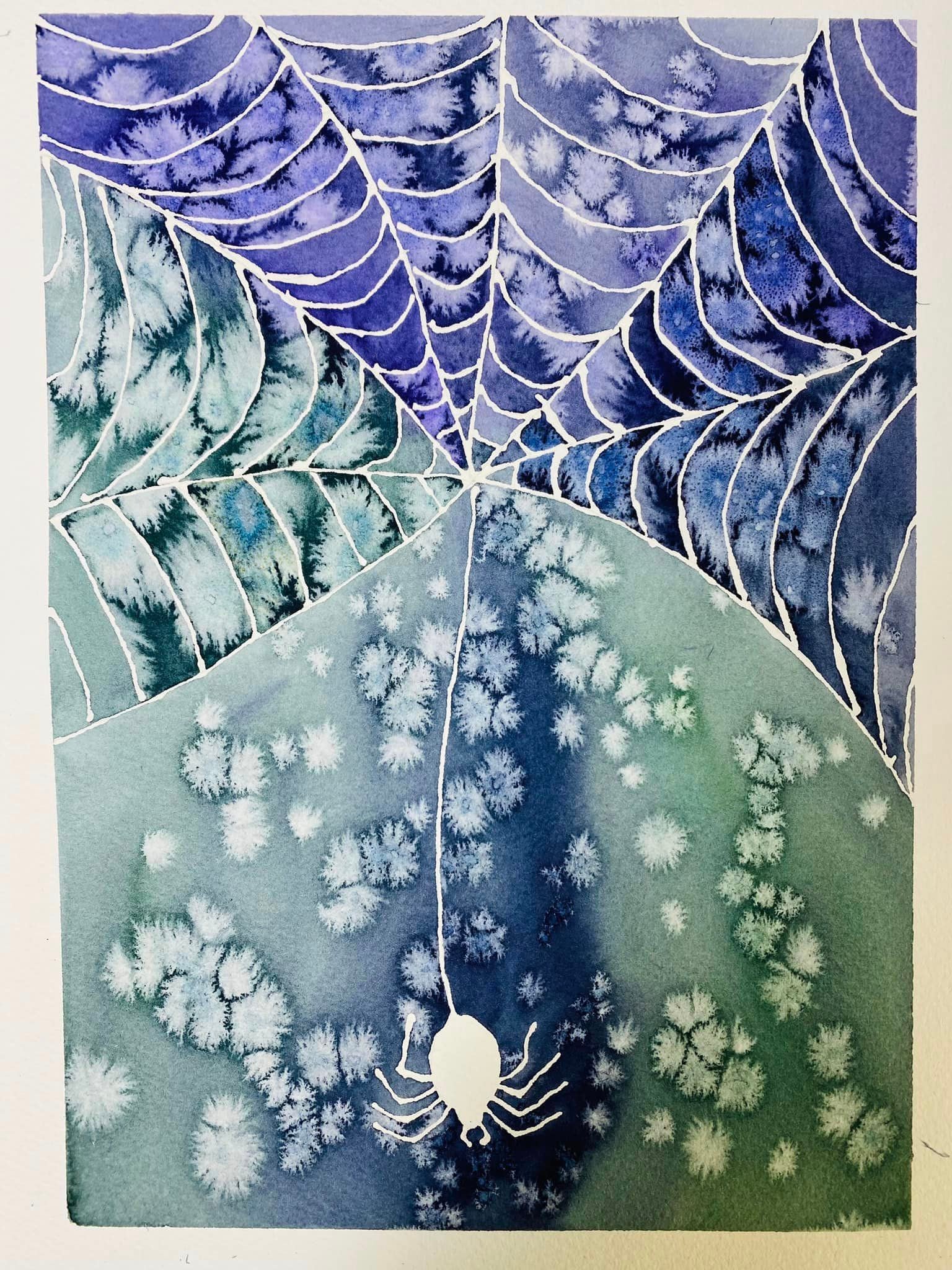Watercolor Abstract Cobweb and Spider on Arches Rough Paper 9 X 12 ...