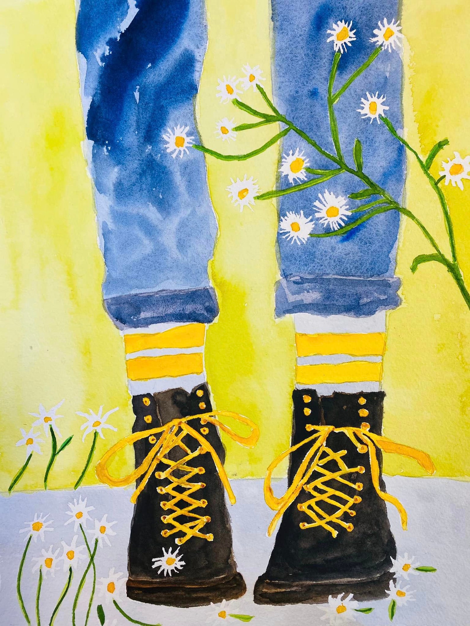Watercolor Boots and Jeans in Fleabane, Painted on Kilomanjaro 10 X 14 ...