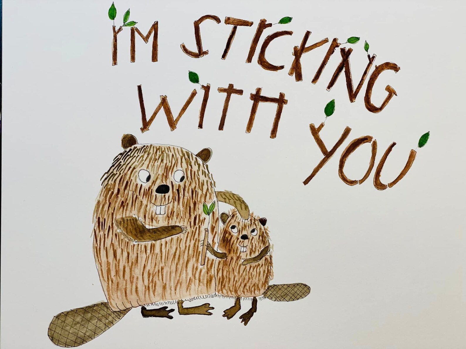 Watercolor Beavers "i'm Sticking With You" on Arches Hot Press Paper ...