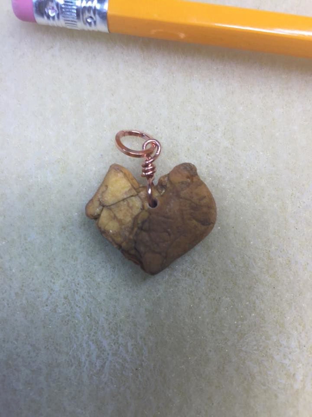 Tiny Little Heart Stone Drilled and Wire Wrapped With Copper Wire ...