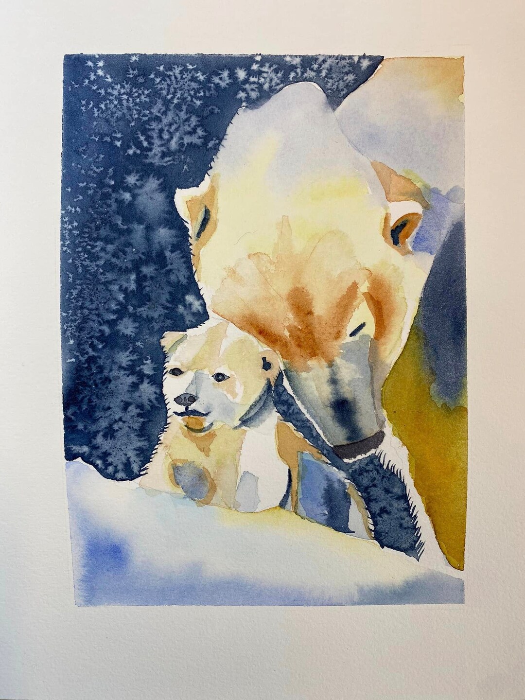 Watercolor Polar Bear and Cub on Arches Cold Press Paper, Size 9 X 12 ...