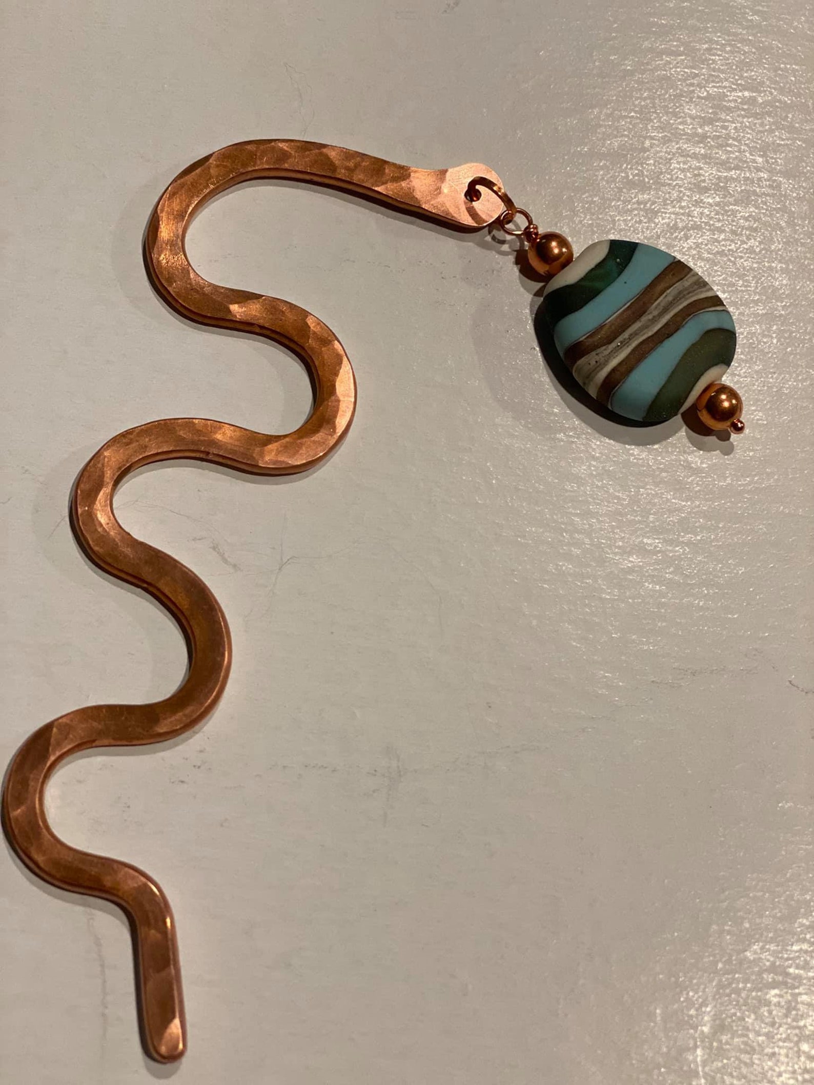 Gorgeous Hammered Handmade Curvy Copper Bookmark with Blue | Etsy