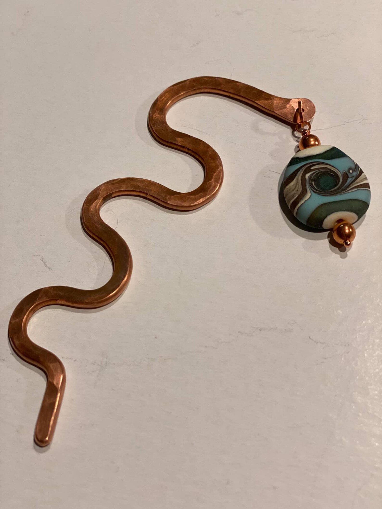 Gorgeous Hammered Handmade Curvy Copper Bookmark with Blue | Etsy