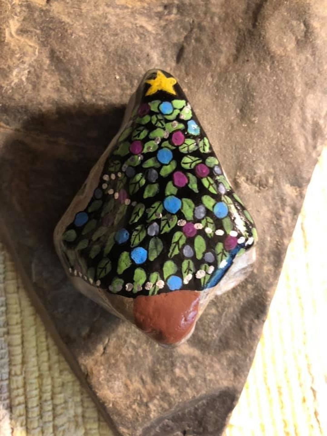 Hand Painted Floral Christmas Tree Rock: Authentic Ocean Rock Painted ...