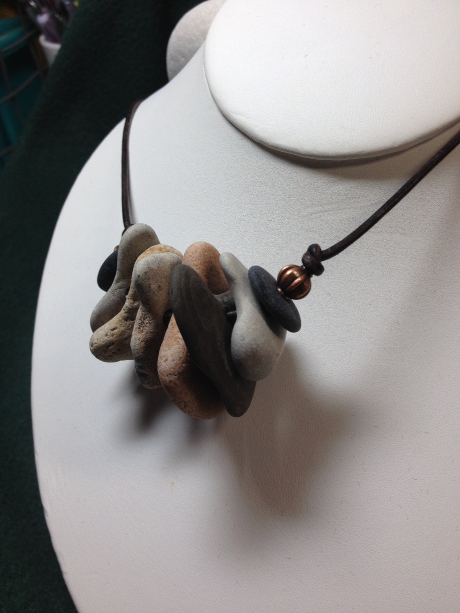 Drilled Heart Stone Necklace With Round Stones on the End With - Etsy