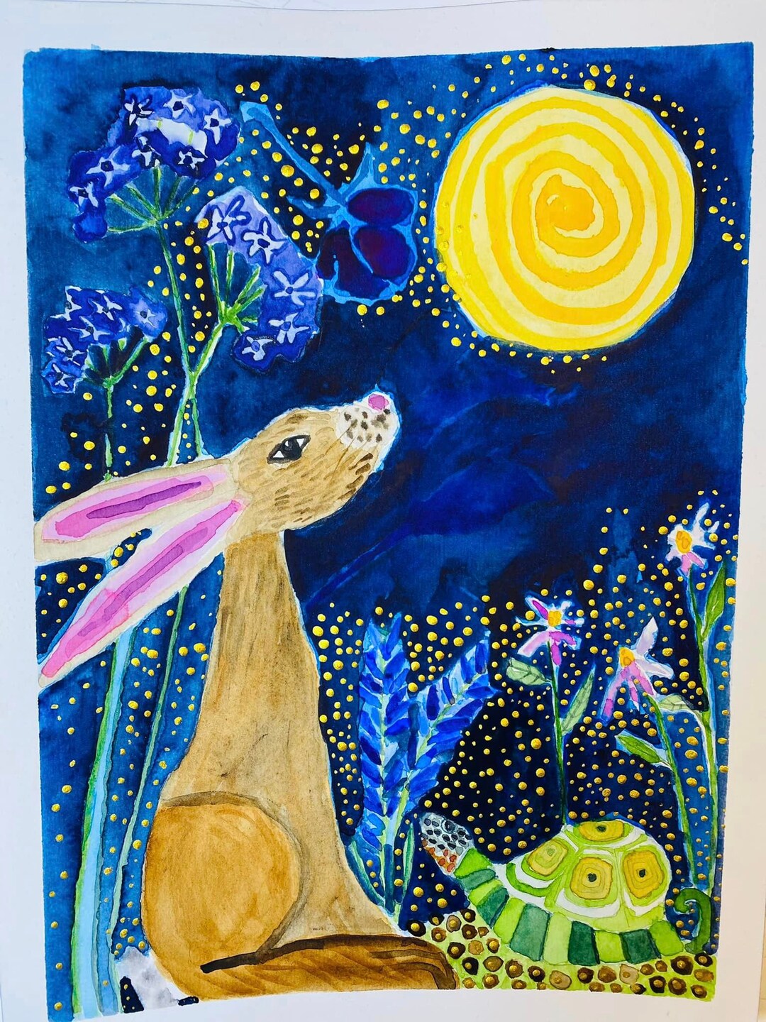 Watercolor"tortoise and Hare; Lightning Bug Murmuration" on Arches Hot ...