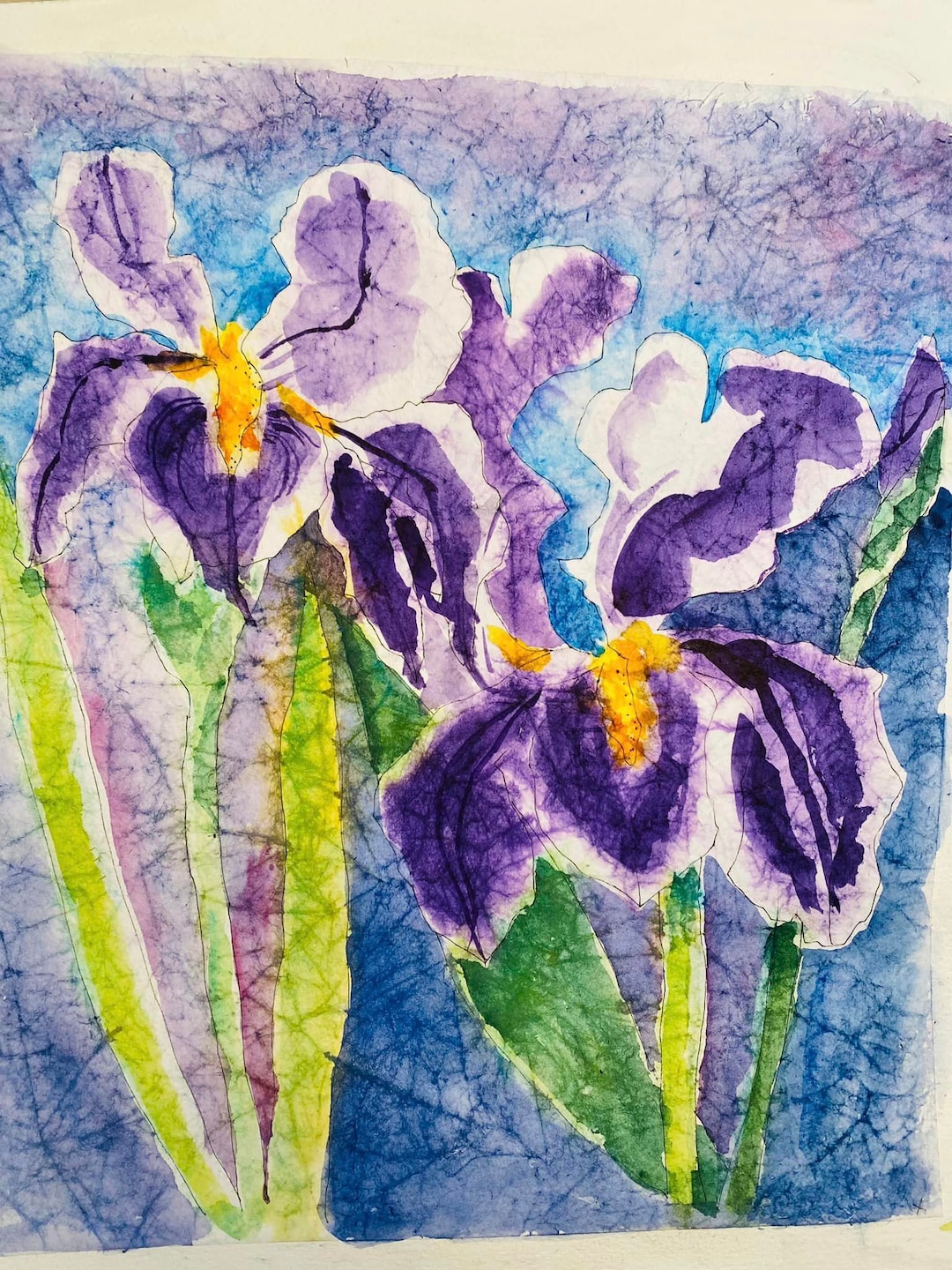 Watercolor of Purple Bearded Irises on Masa Paper Size 12 X 16 Mounted ...