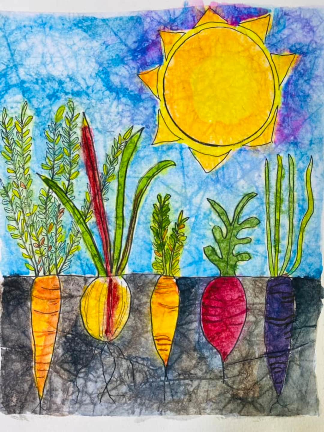 Watercolor of Vegetable Garden on Masa Paper Size 9 X 12 Inches Mounted ...