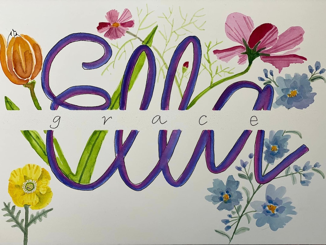 Custom Watercolor Hand-lettered Piece of a Name With Either Middle or ...