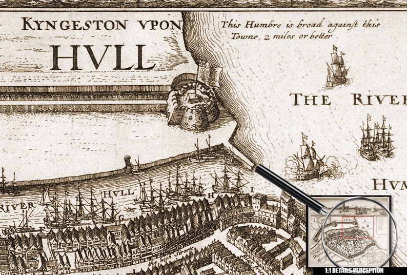 Old Map of the Port of Hull and the Fortification of City | Etsy