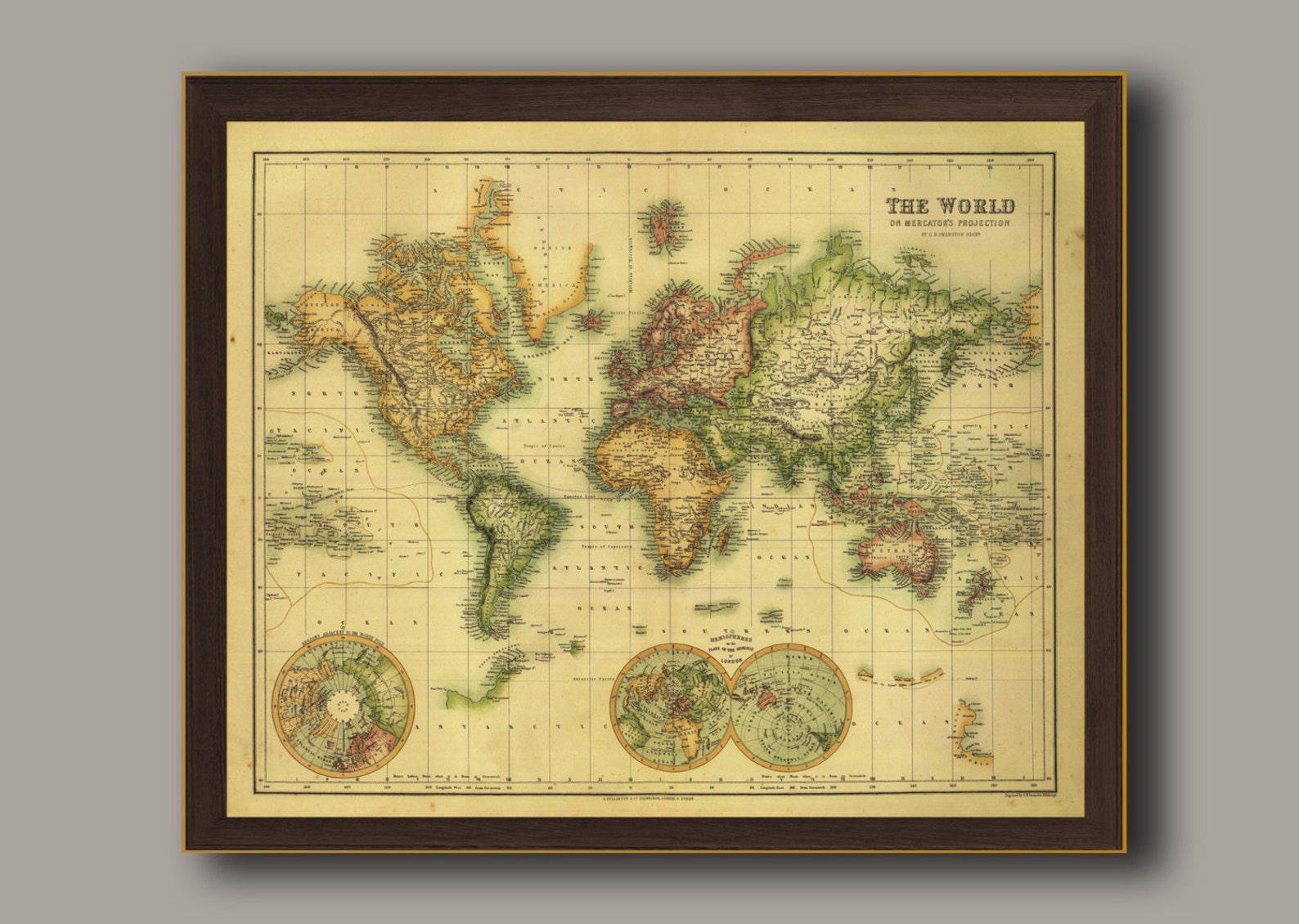 Large old world map The world on Mercator's Projection | Etsy