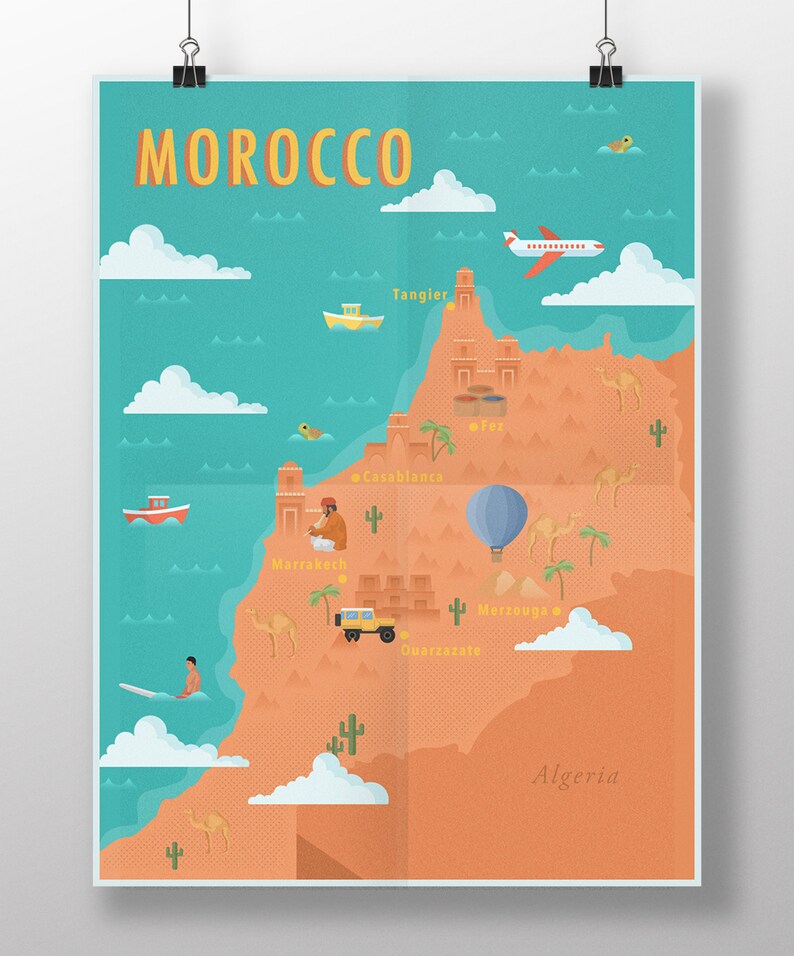 Morocco Map Printable Wall Art Decor Photo Prints Country | Etsy