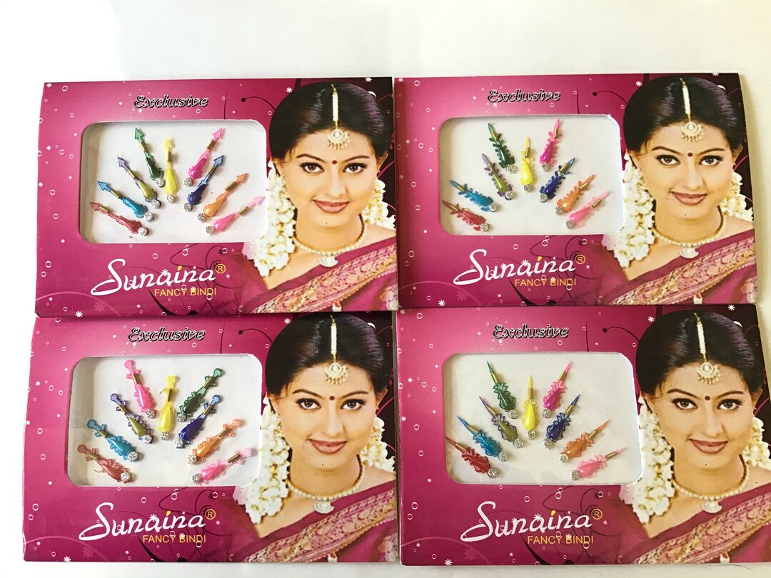 4 Pack 36 Multi Color Long Bindis Pack Face Tattoo Self Adhesive Bindi ...