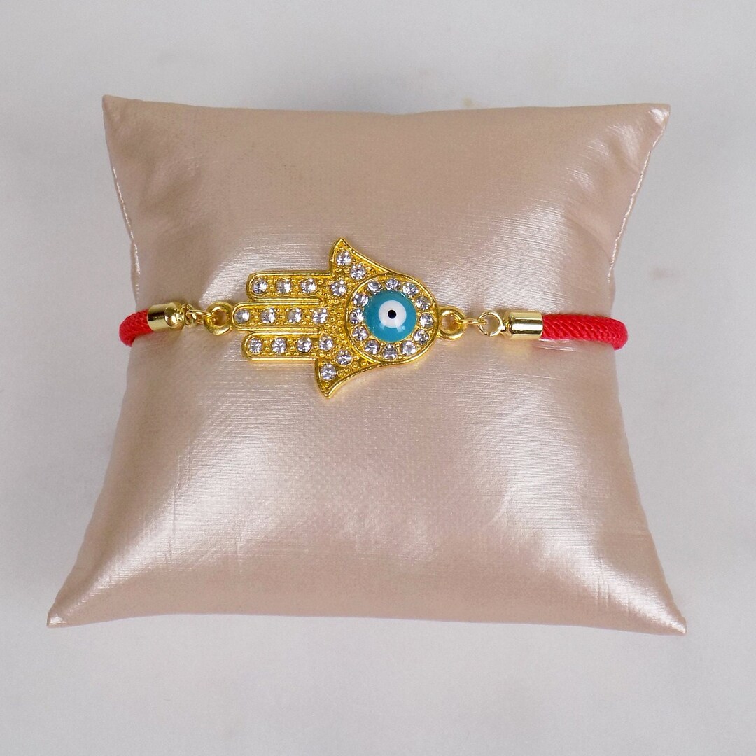 Red String Hamsa Bracelet Gold Hamsa Charm CZ Stones Evil Eye ...