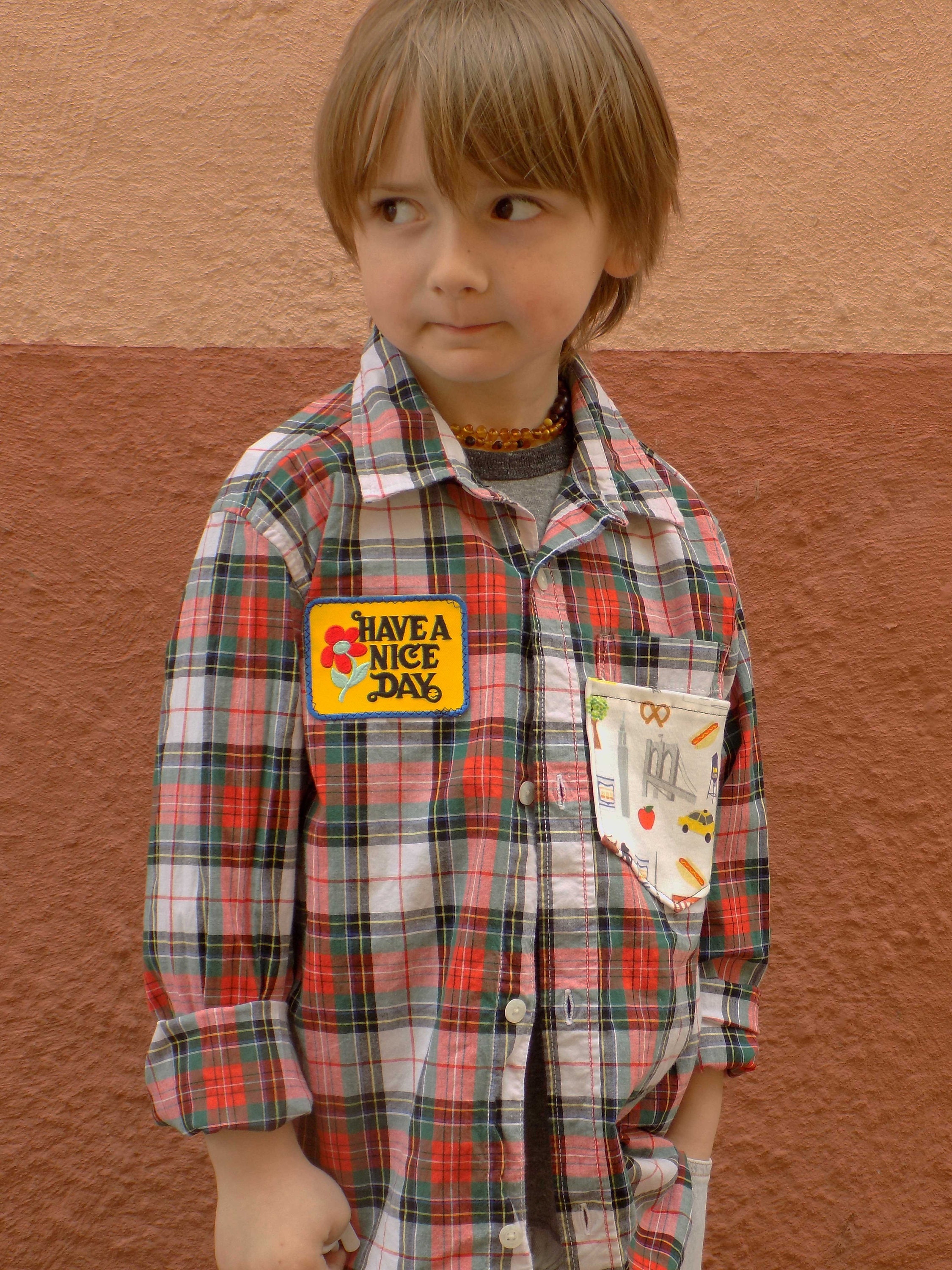 Upcycled Kids Plaid Shirt With Pizza Patches: Handmade Button-up - Etsy