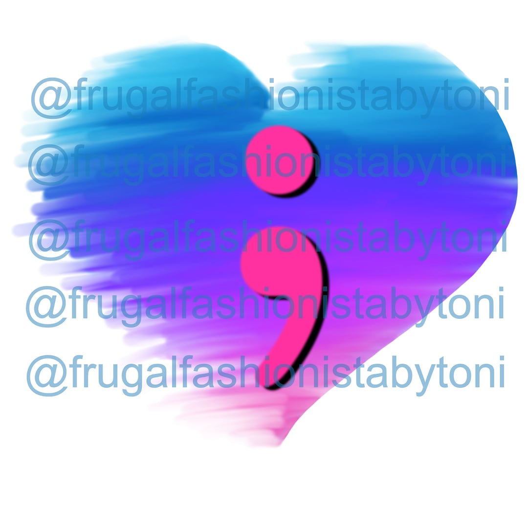 Hand Drawn Fading Heart With Semicolon Digital File Suicide Awareness ...