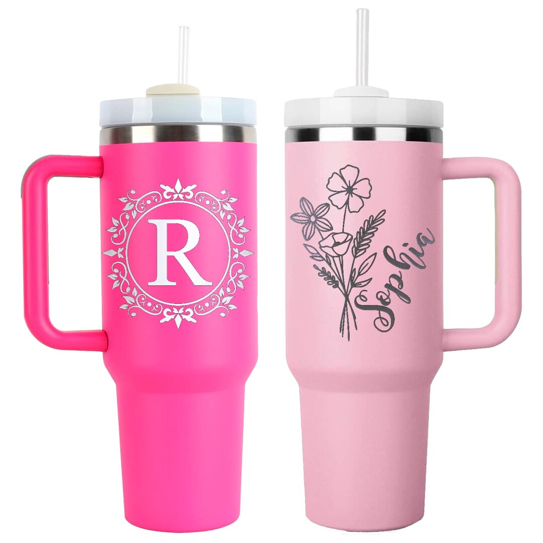 Monogram & Birth Flower 40oz Tumbler – Personalized Engraved Mug With ...