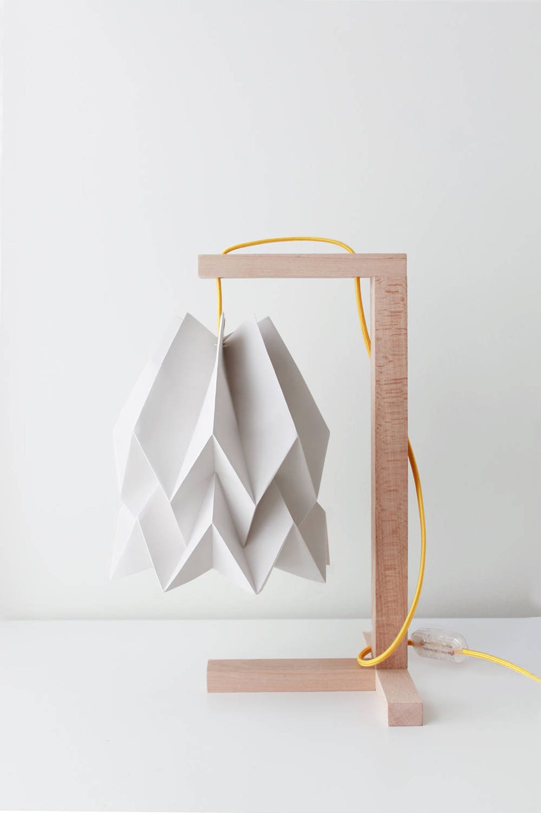 Origami Lampshade | Table Lamp Plain Light Grey With Wooden Structure ...