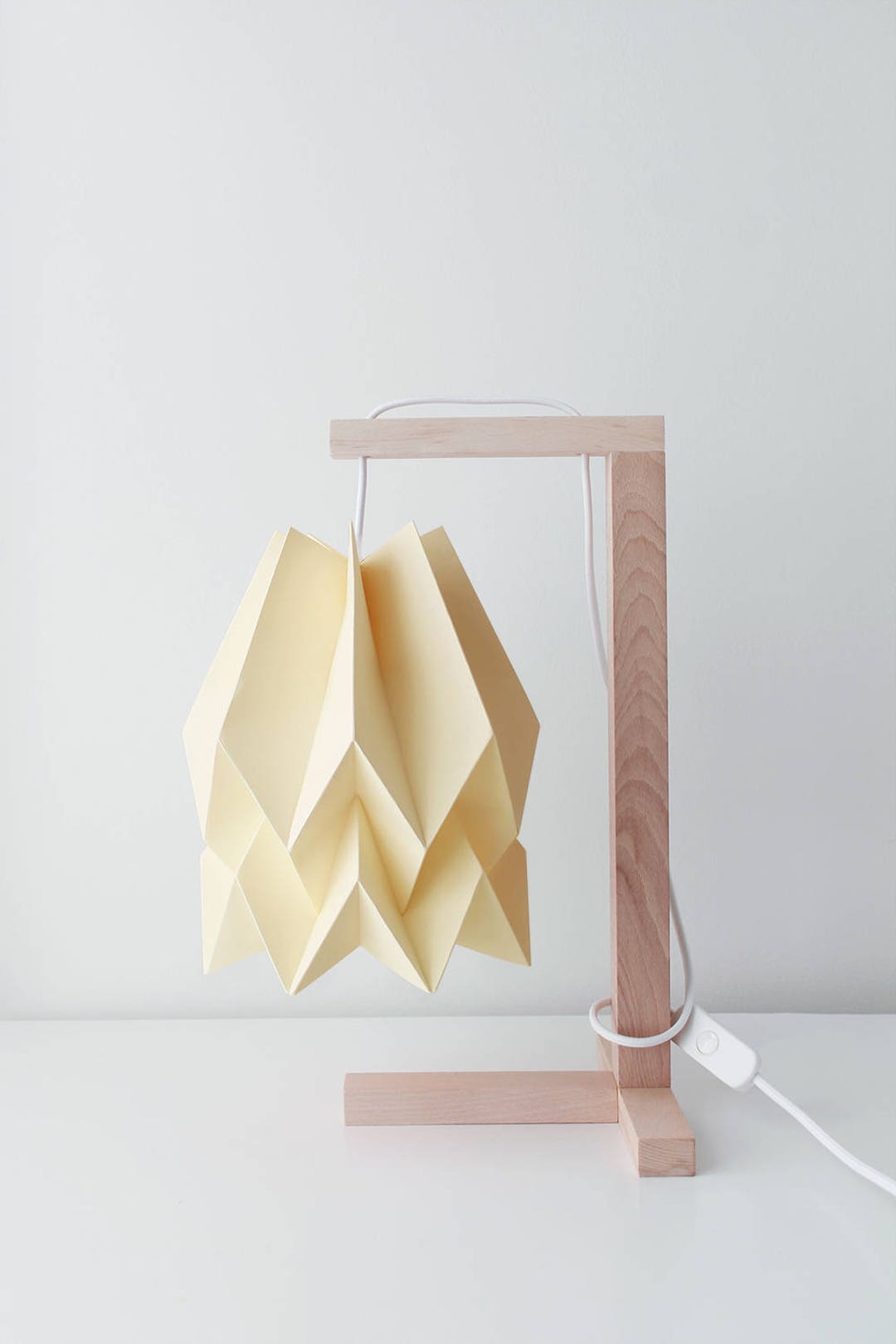 Origami Lamp | Table Lamp Plain Pale Yellow With Wooden Structure - Etsy