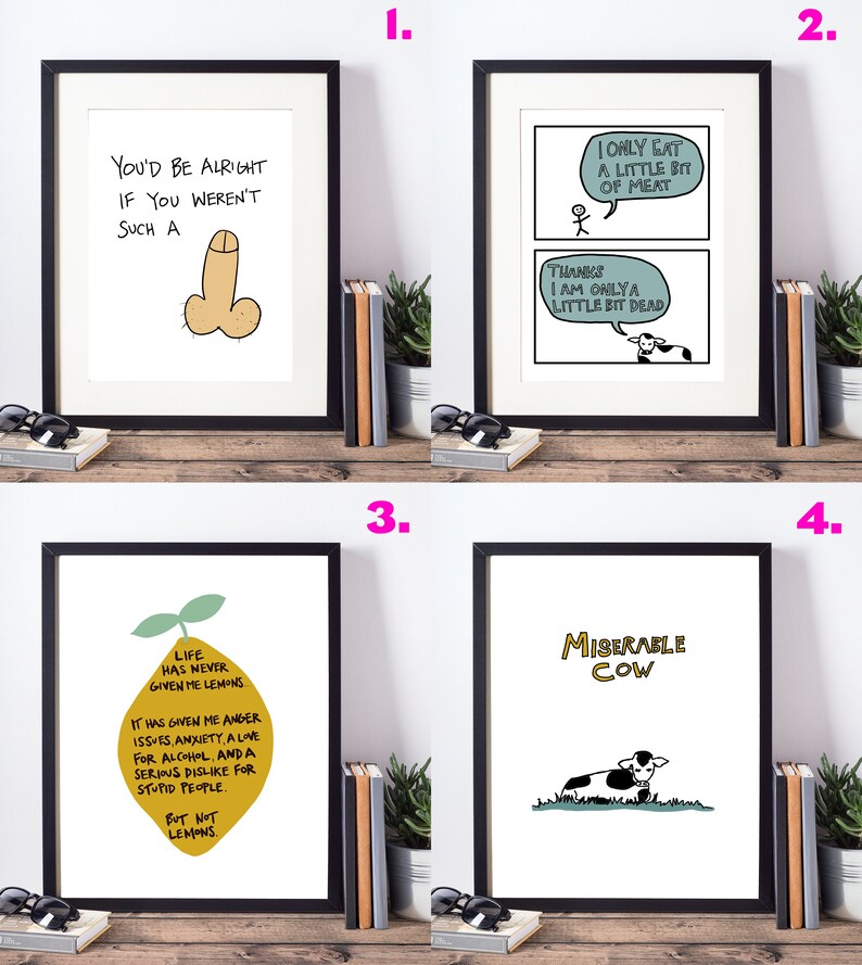 Miserable Cow Mix 'N' Match Illustrated Digital Prints A5 A4 by Small ...