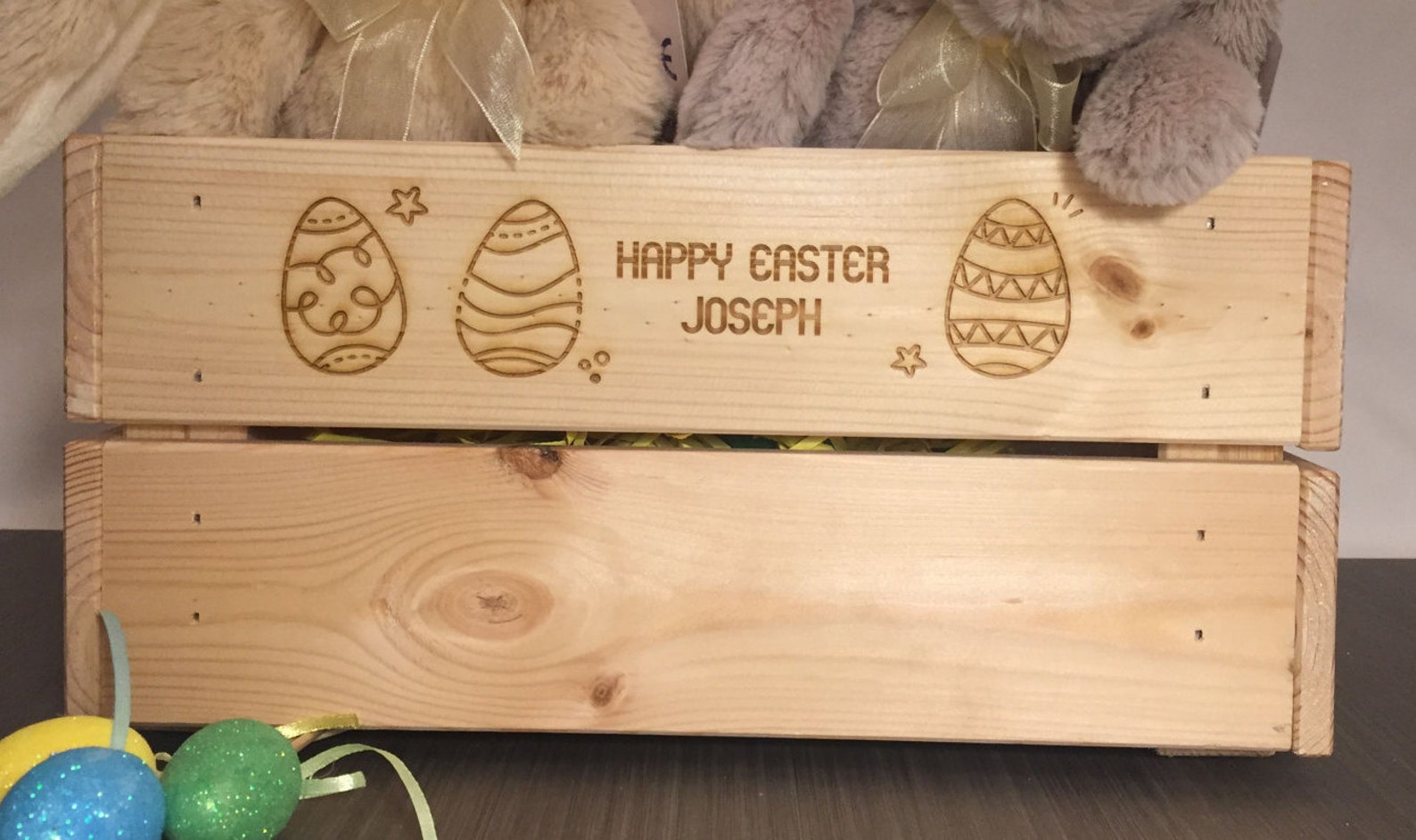 Solid Wood Personalised Engraved Easter Crate Either Empty or - Etsy UK