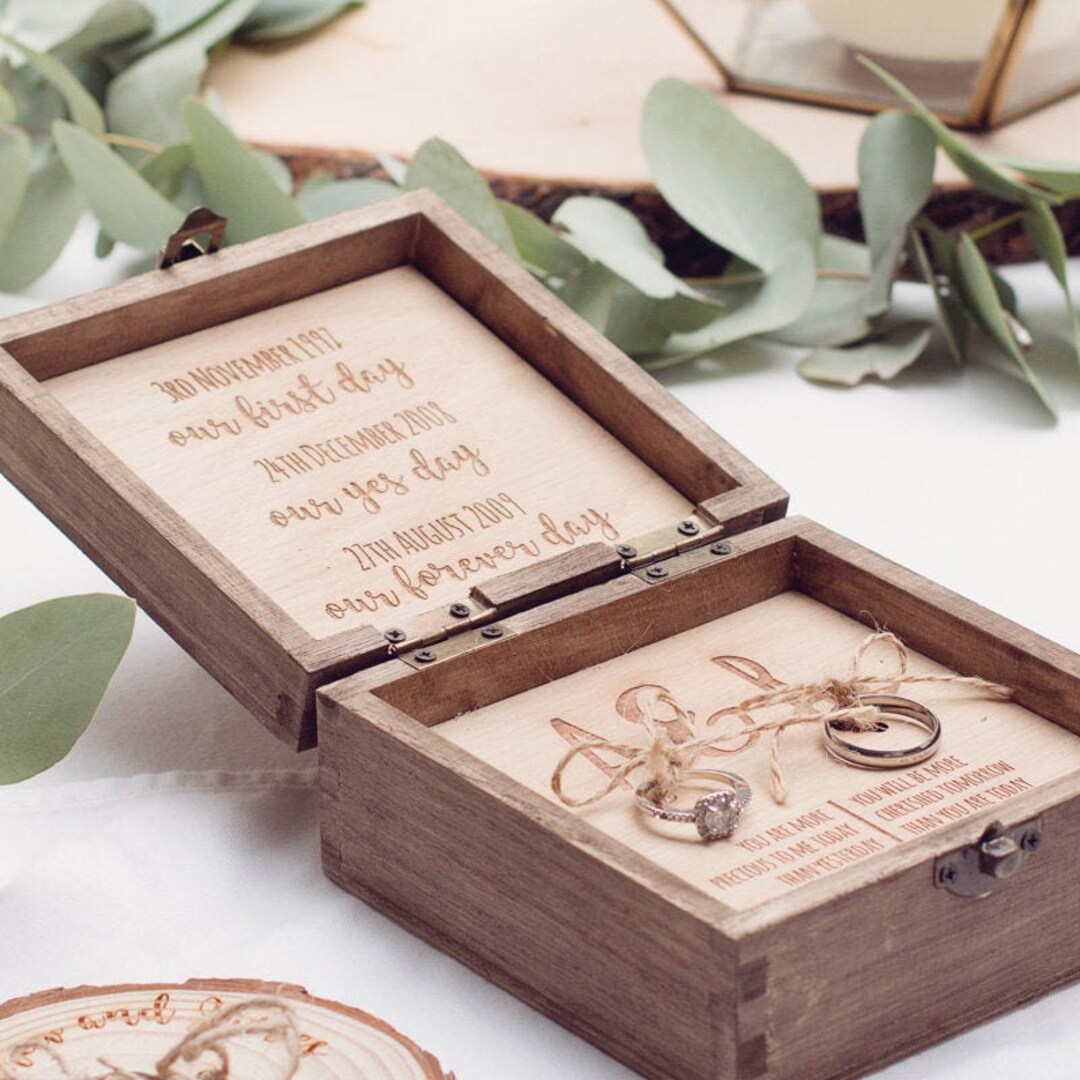 Engraved Personalised Wedding Ring Box, Wood Ring Box, Wedding Ring Box ...
