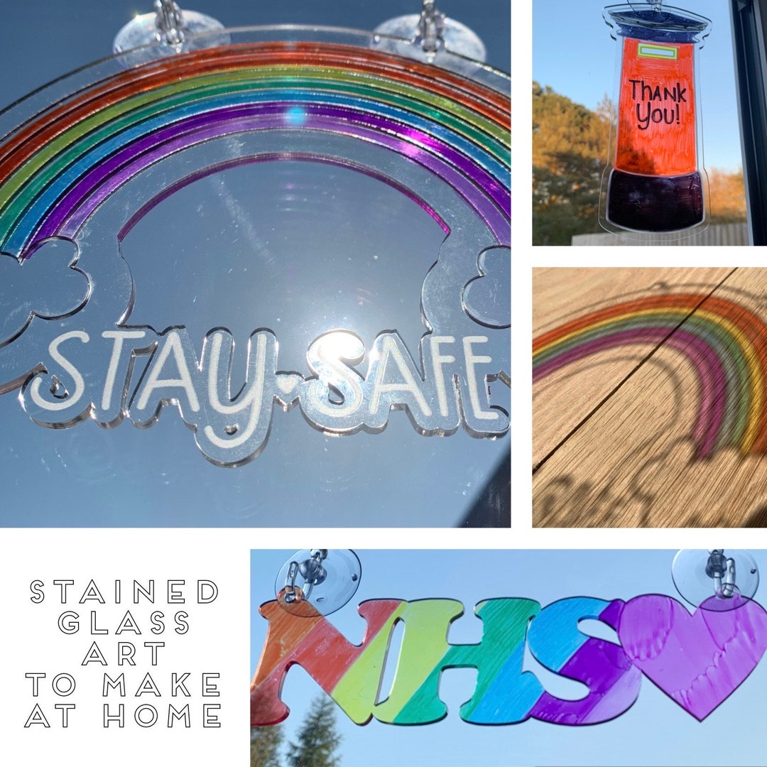 Stay Safe Rainbow Stained Glass Kit, Love the NHS, Thank You Postie ...