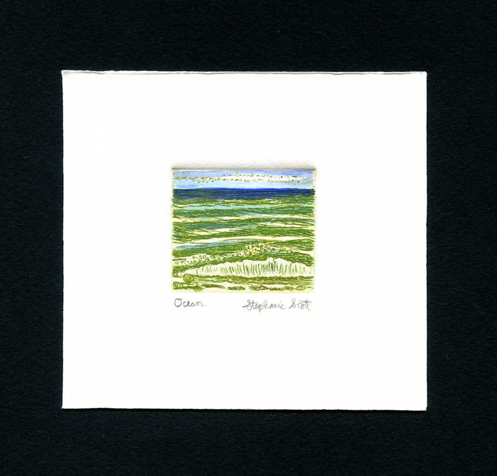 Ocean, Hand Colored - Original Etching & Engraving, Hand-printed ...