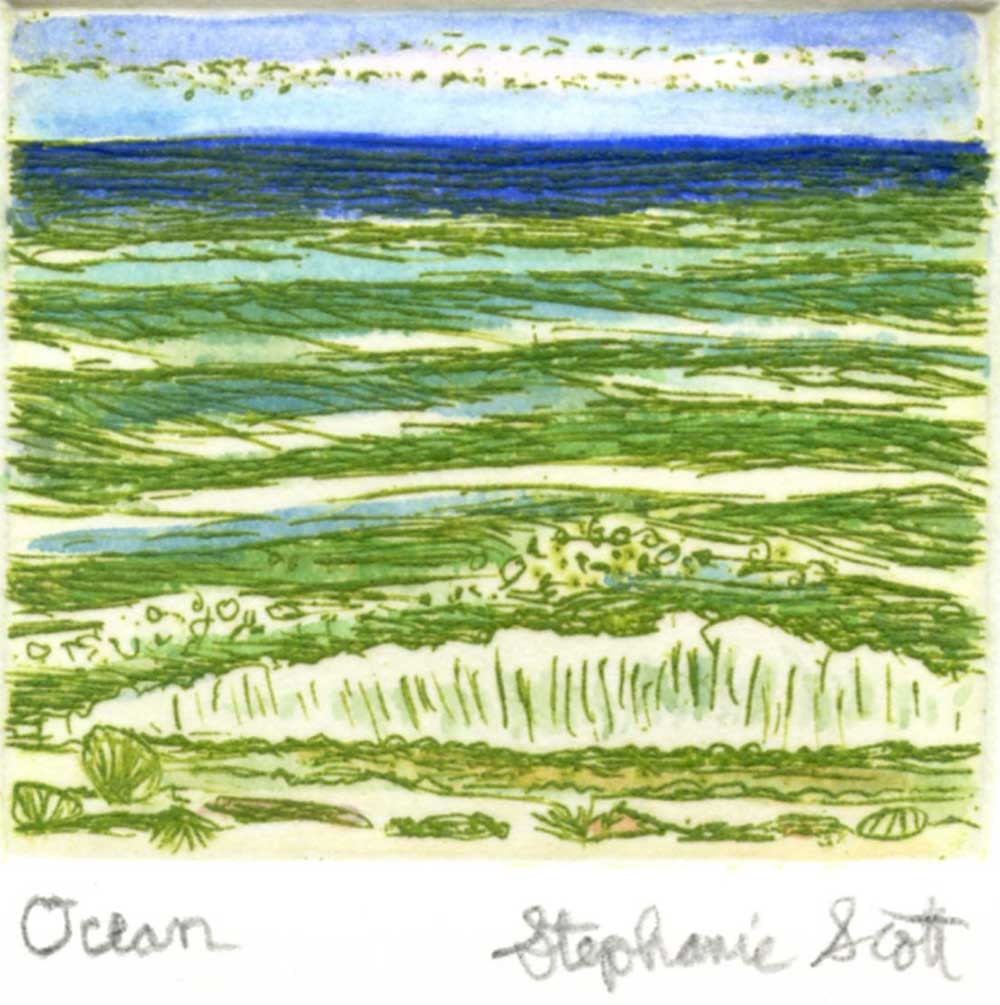Ocean, Hand Colored - Original Etching & Engraving, Hand-printed ...