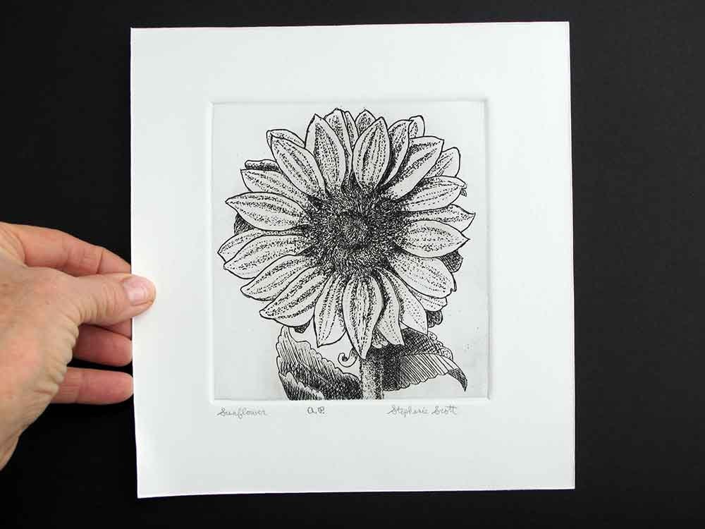 Sunflower - Hand Printed, Black & White Original Intaglio Etching and ...