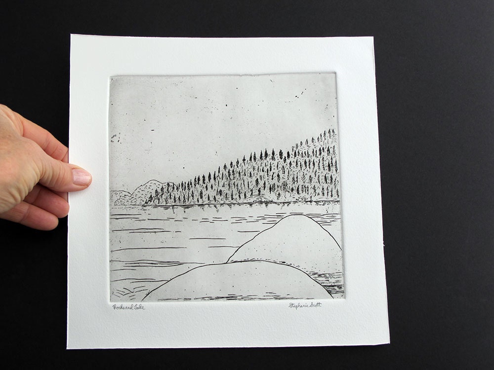 Rocks and Lake - Etching & Engraving, Hand-printed Original Print, - Etsy