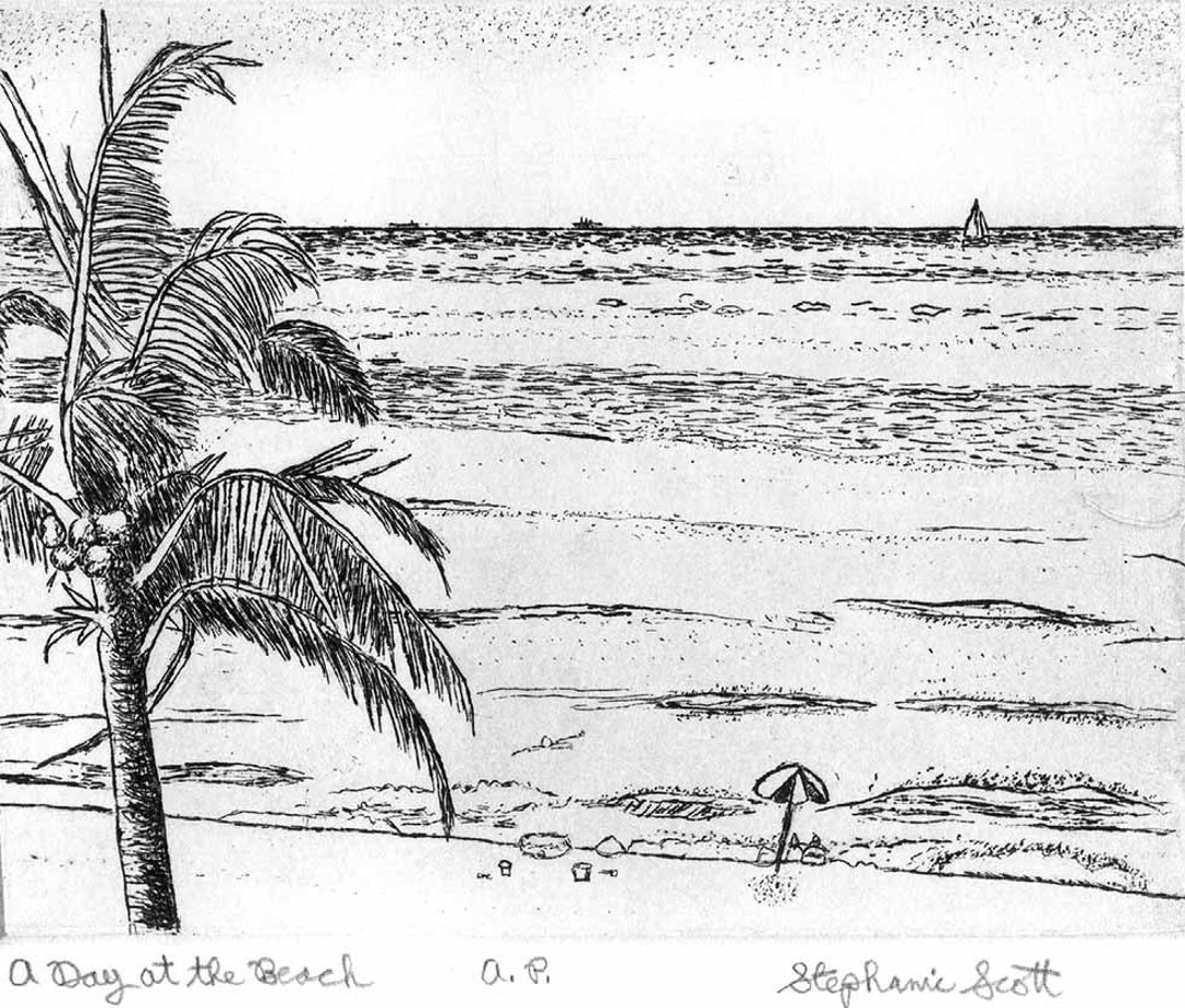 Day at the Beach - Original Etching & Engraving, Hand-printed, Limited ...