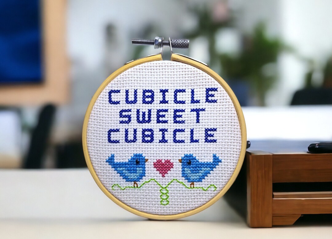 Cubicle Sweet Cubicle Cross Stitch Wall Hanging, Finished Embroidery ...