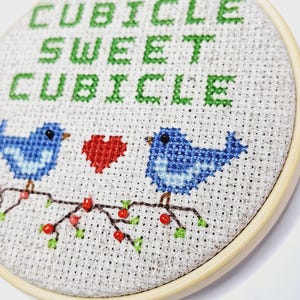 Cubicle Sweet Cubicle Cross Stitch Wall Hanging, Finished Embroidery ...